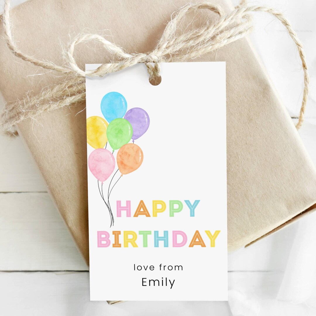 Happy Birthday Tag Printable, Colorful Balloons Birthday Gift Tag ...