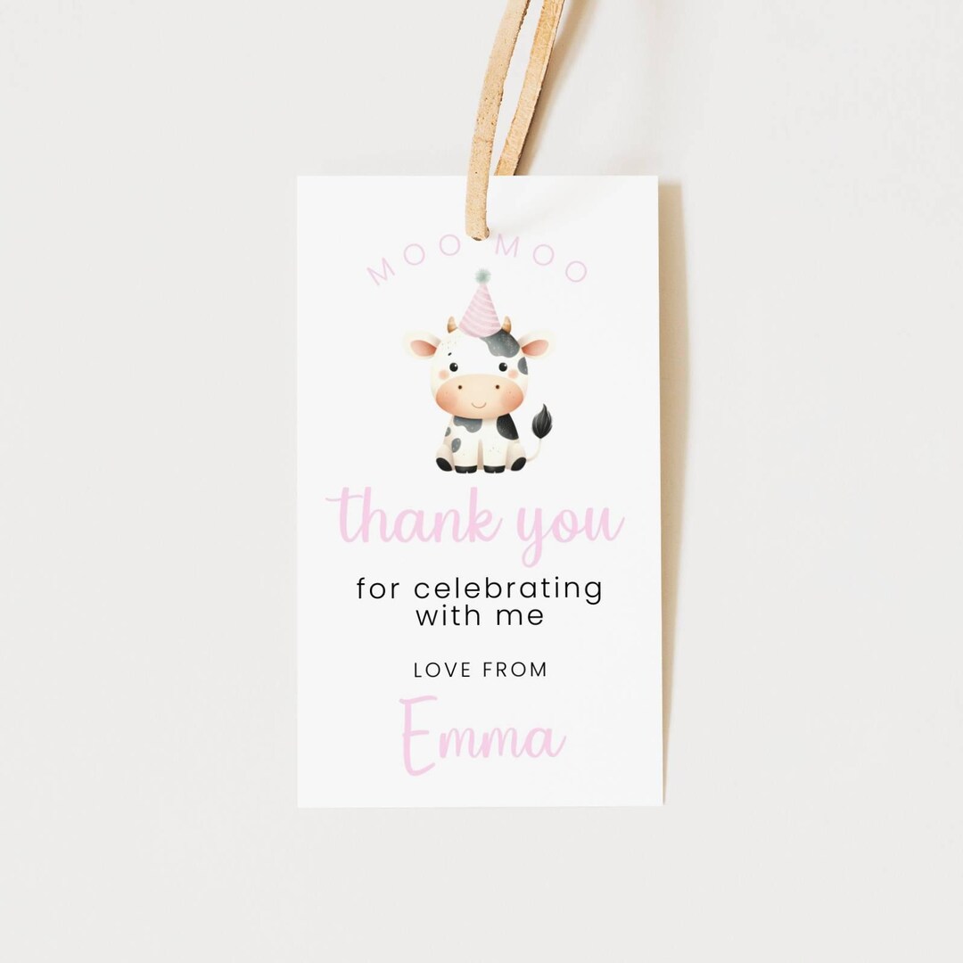Cow Favor Tag, Editable Moo Moo Thank You Tag, Printable Pink Cow ...