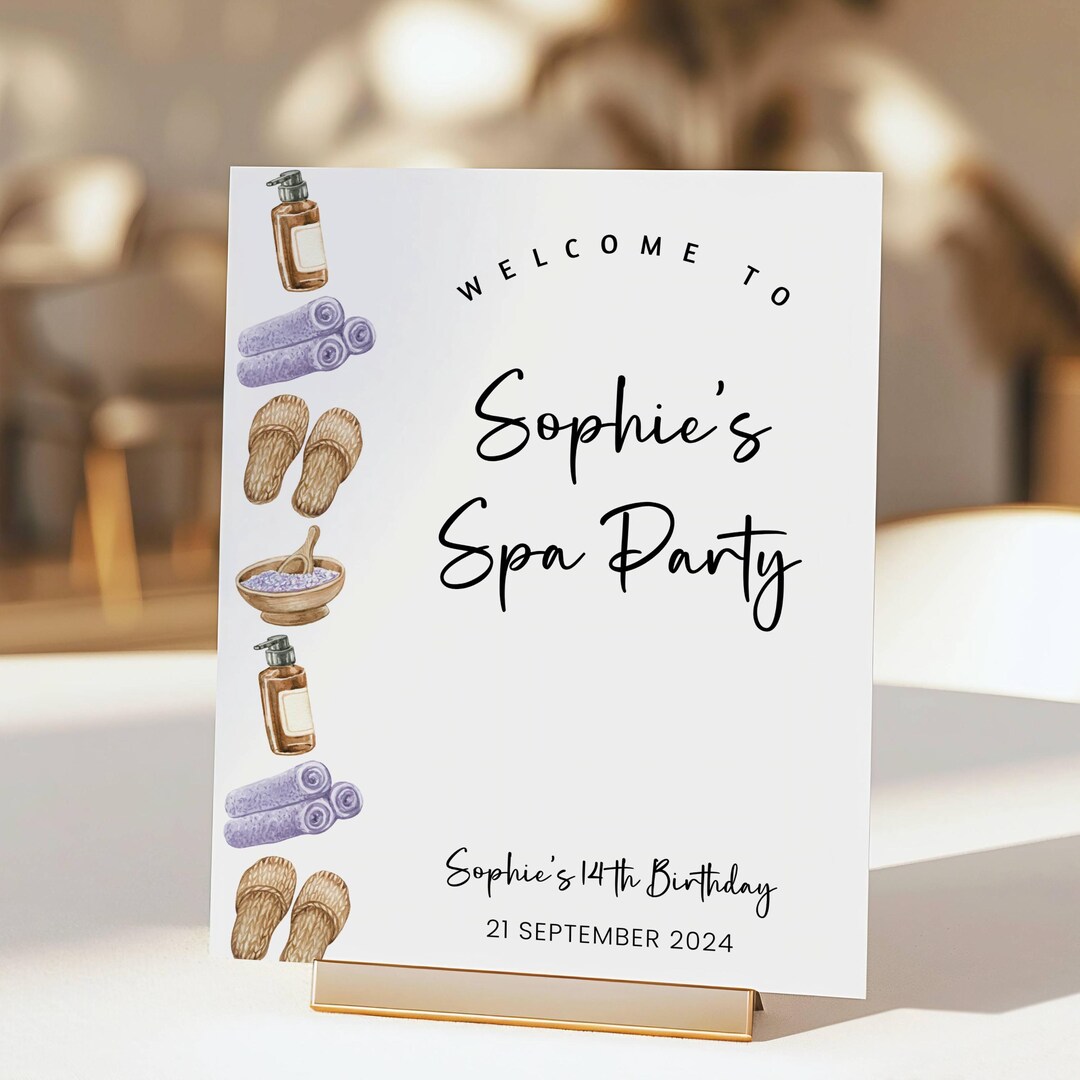 Spa Party Welcome Sign, Editable Spa Birthday Sign, Spa Welcome Sign ...