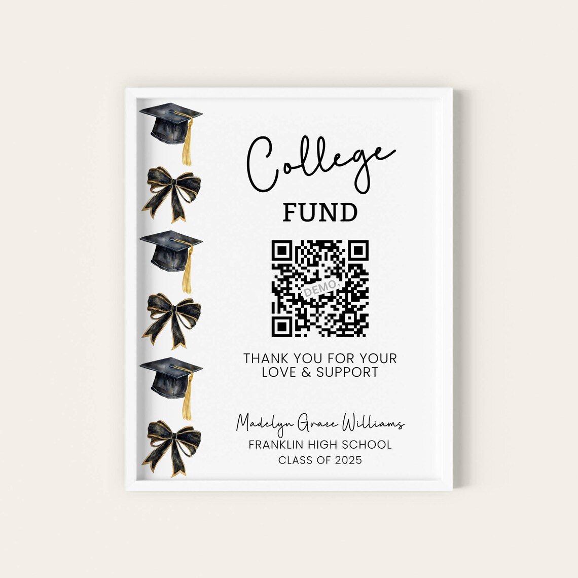 College Fund Sign, Editable QR Code Sign for Graduation Party ...