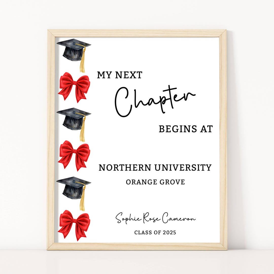 My Next Chapter Graduation Sign, Red Bow Graduation Table Sign Editable ...