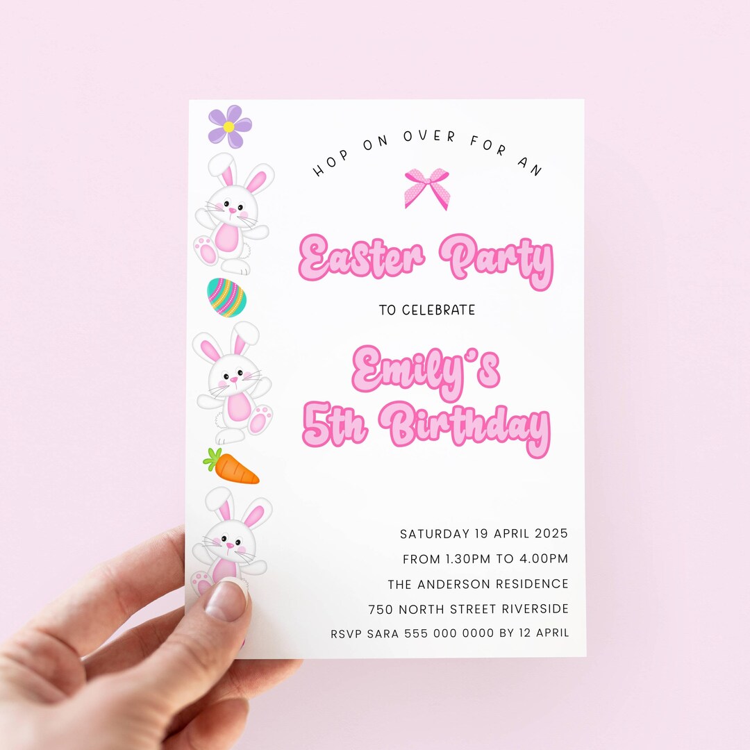 Easter Birthday Invitation, Editable Pink Easter Birthday Invite Girl ...