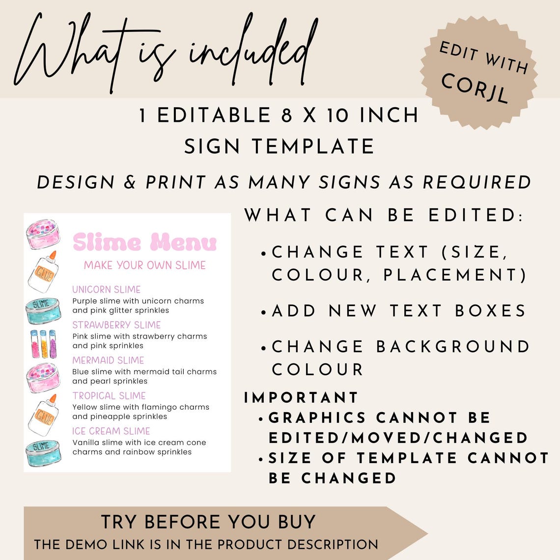 Slime Menu Sign, Editable Slime Sign for Girls, Slime Station Printable ...