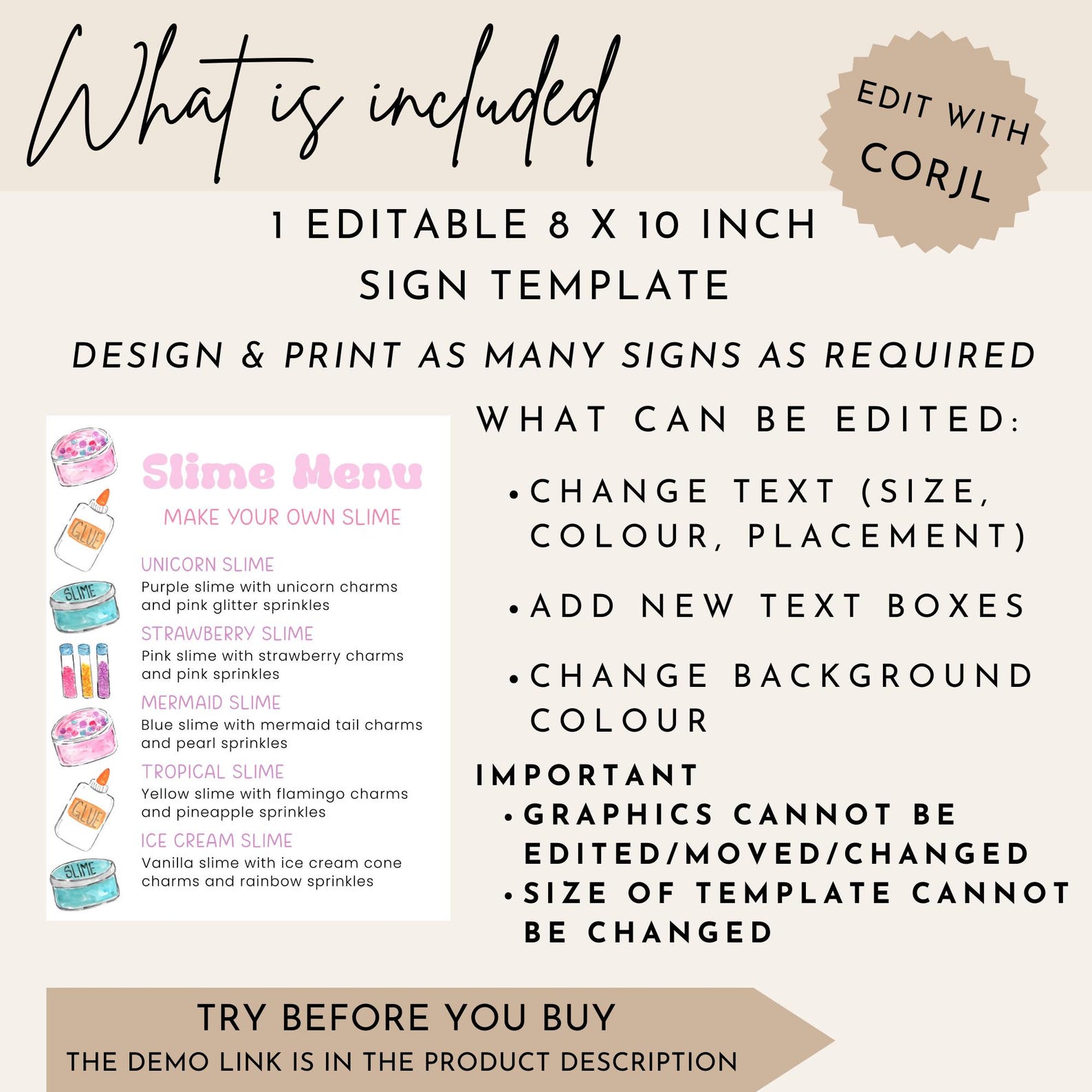 Slime Menu Sign, Editable Slime Sign for Girls, Slime Station Printable ...