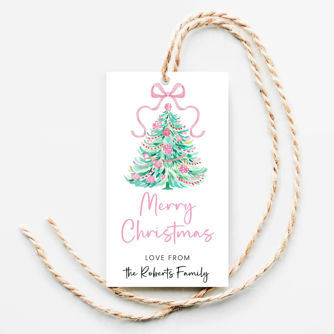 Pink Christmas Gift Tag, Editable Pink Christmas Tags Printable, Preppy ...