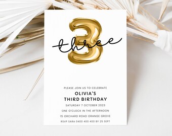 Grand Three Birthday Invitation - Etsy