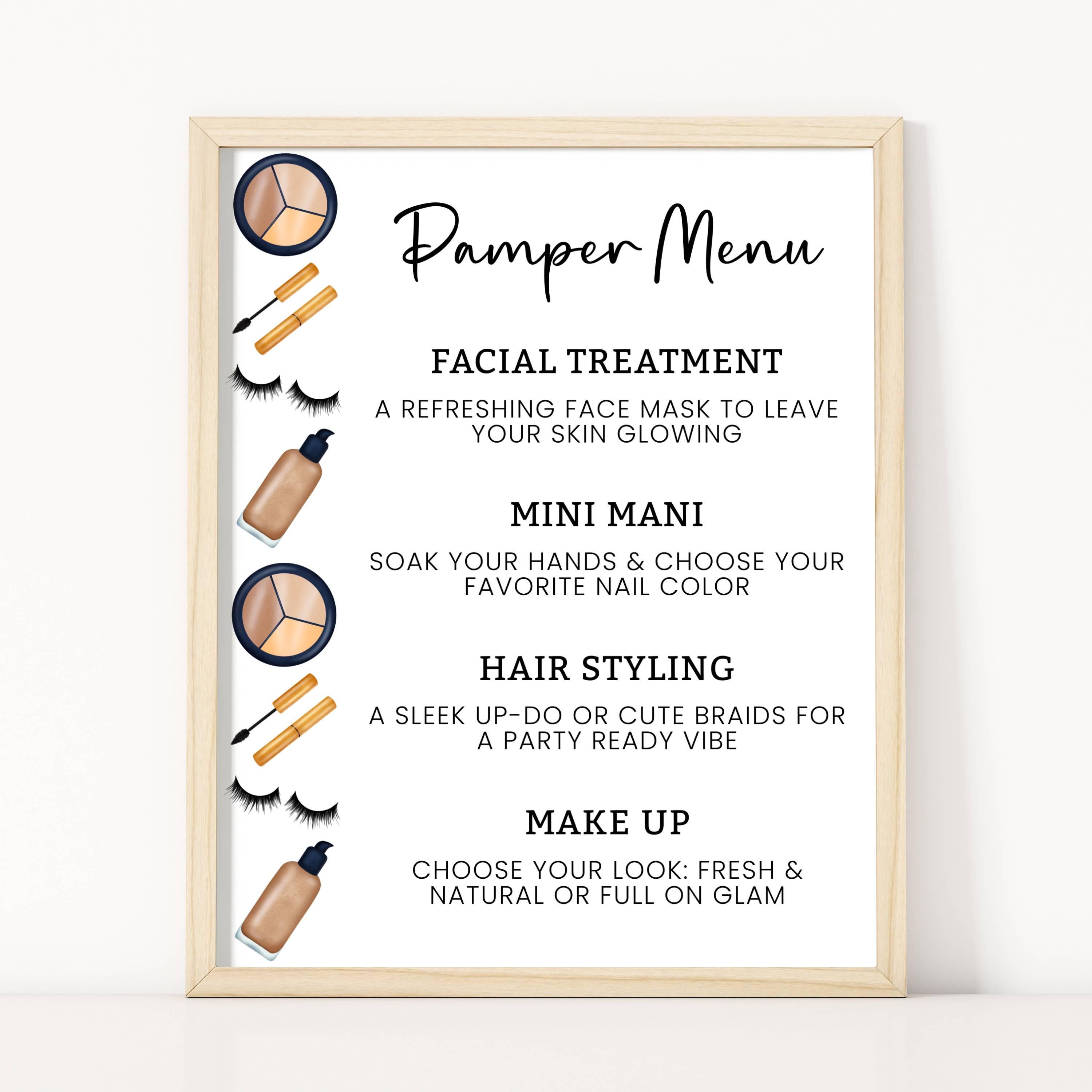 Spa Party Menu, Editable Pamper Party Sign, Spa Party Printable for ...