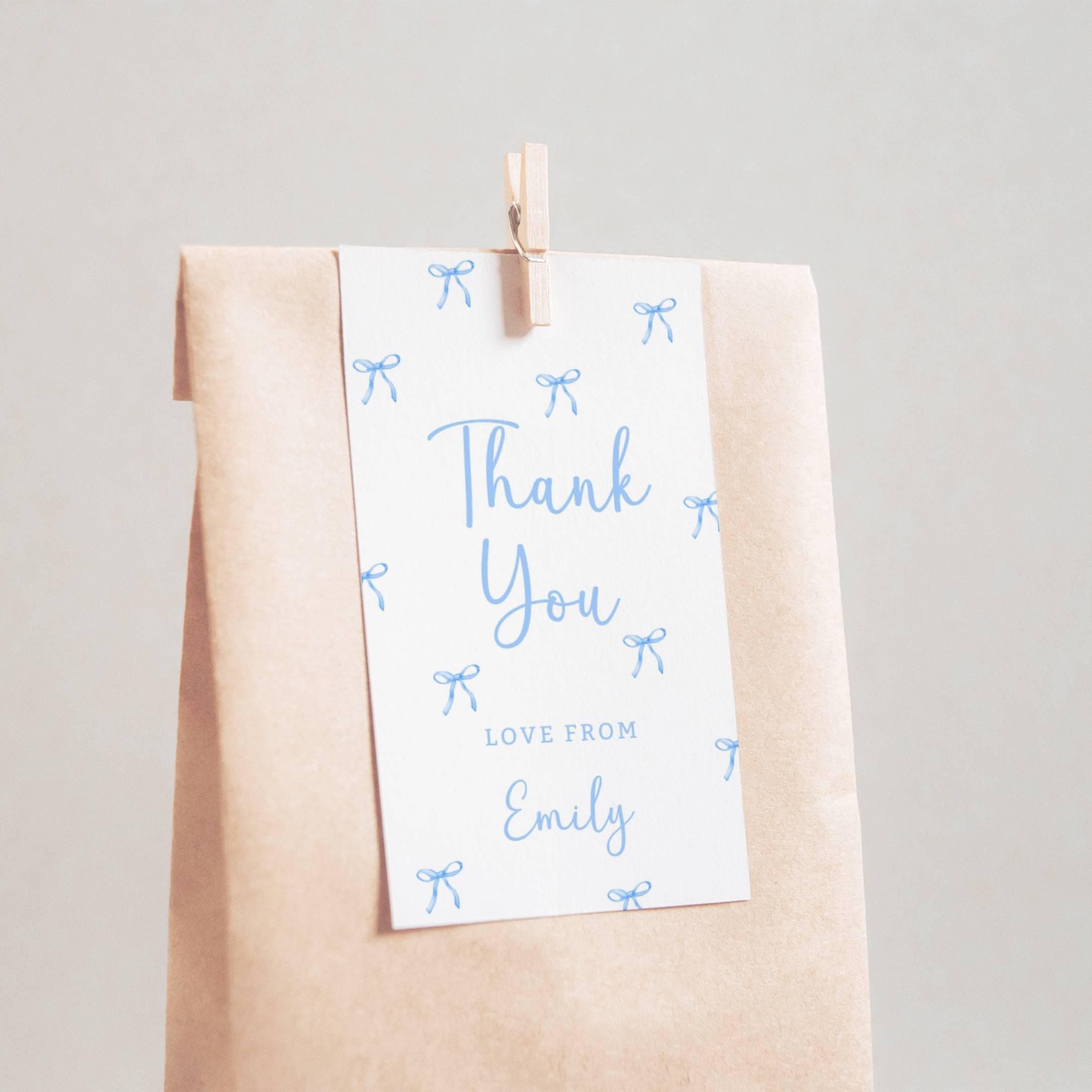 Blue Bow Favor Tag, Blue Coquette Bow Thank You Tag Editable, Blue Bow ...