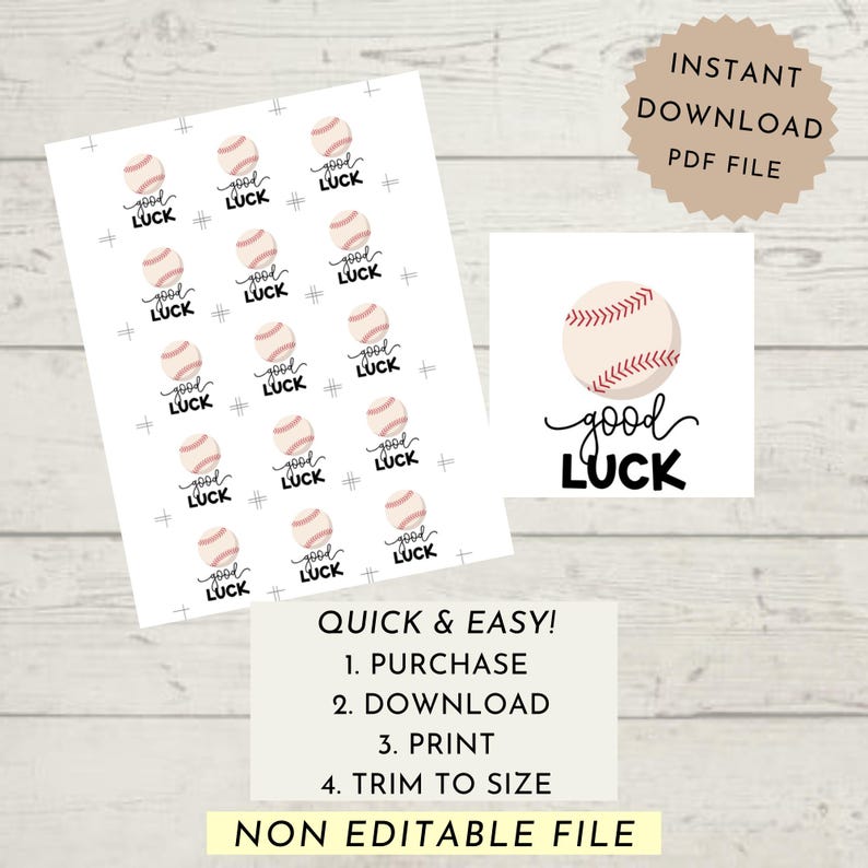 Baseball Good Luck Tag, Instant Download Baseball Tag Printable ...