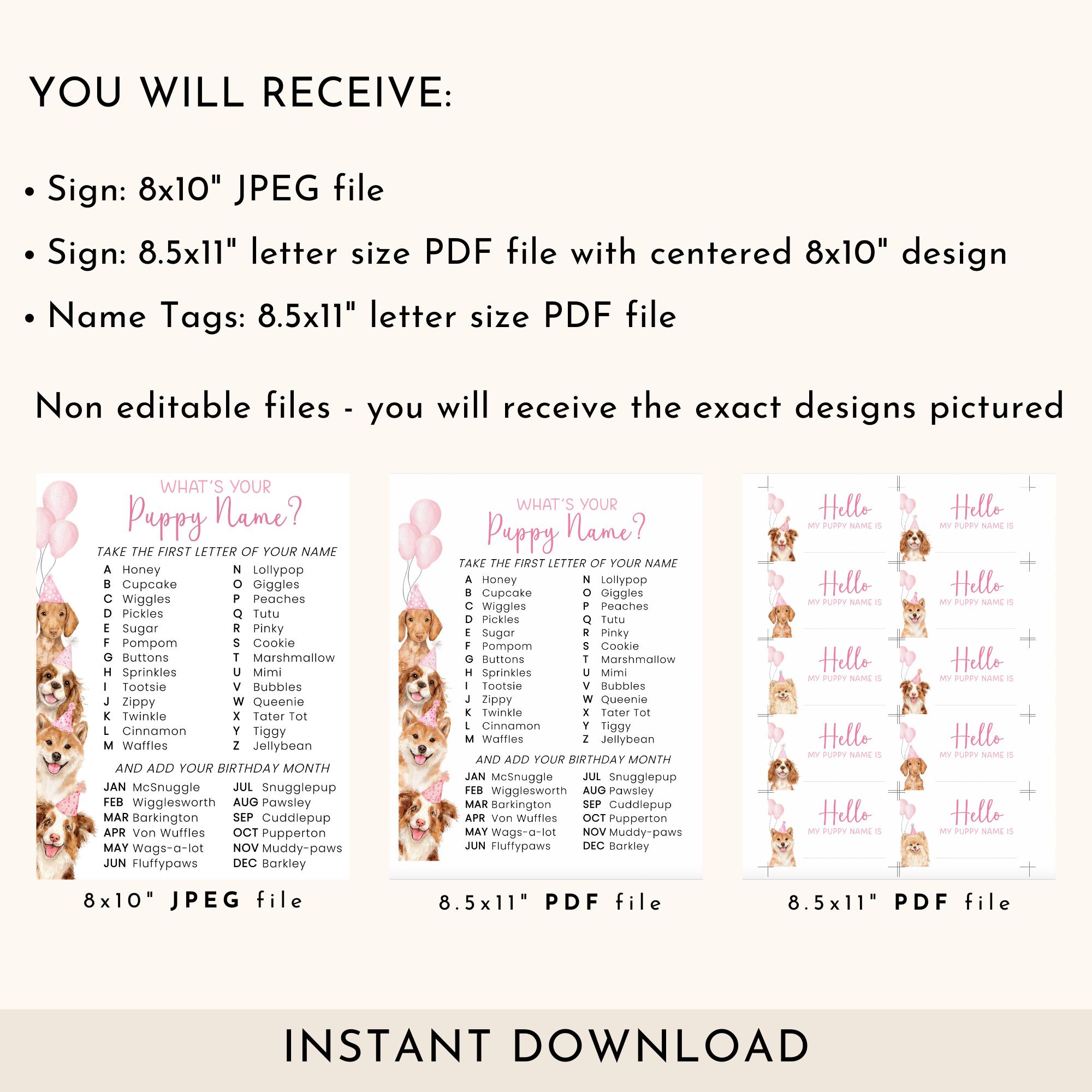 Whats Your Puppy Name Printable, Pink Puppy Party Game for Kids ...