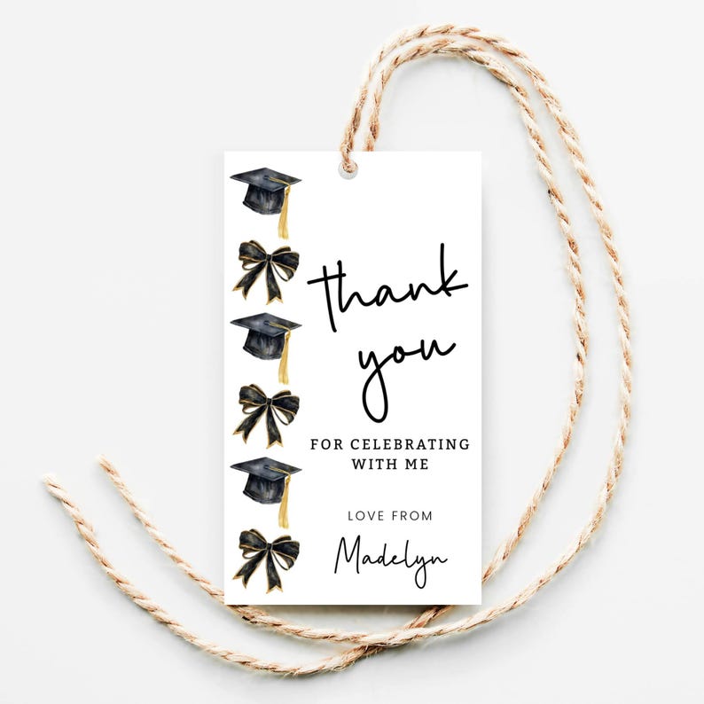 Graduation Thank You Favor Tag Black Bow, Editable Graduation Party ...