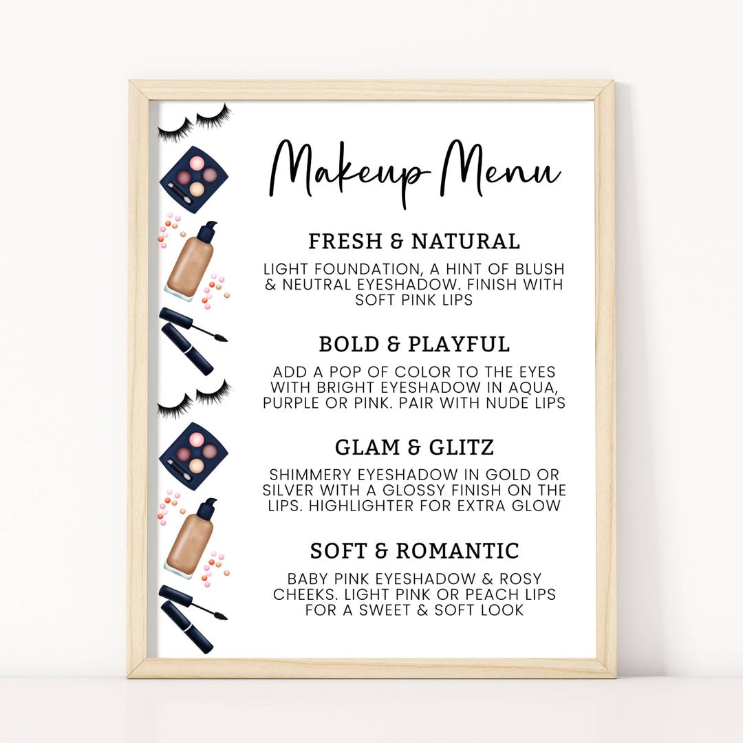 Makeup Party Menu Printable, Editable Make up Sign for Tween & Teen ...