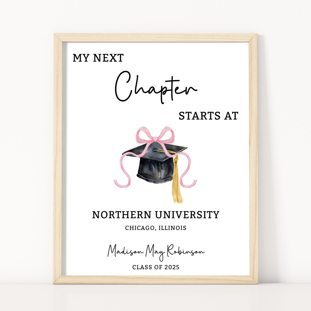 My Next Chapter Graduation Sign, Pink Bow Graduation Table Sign ...