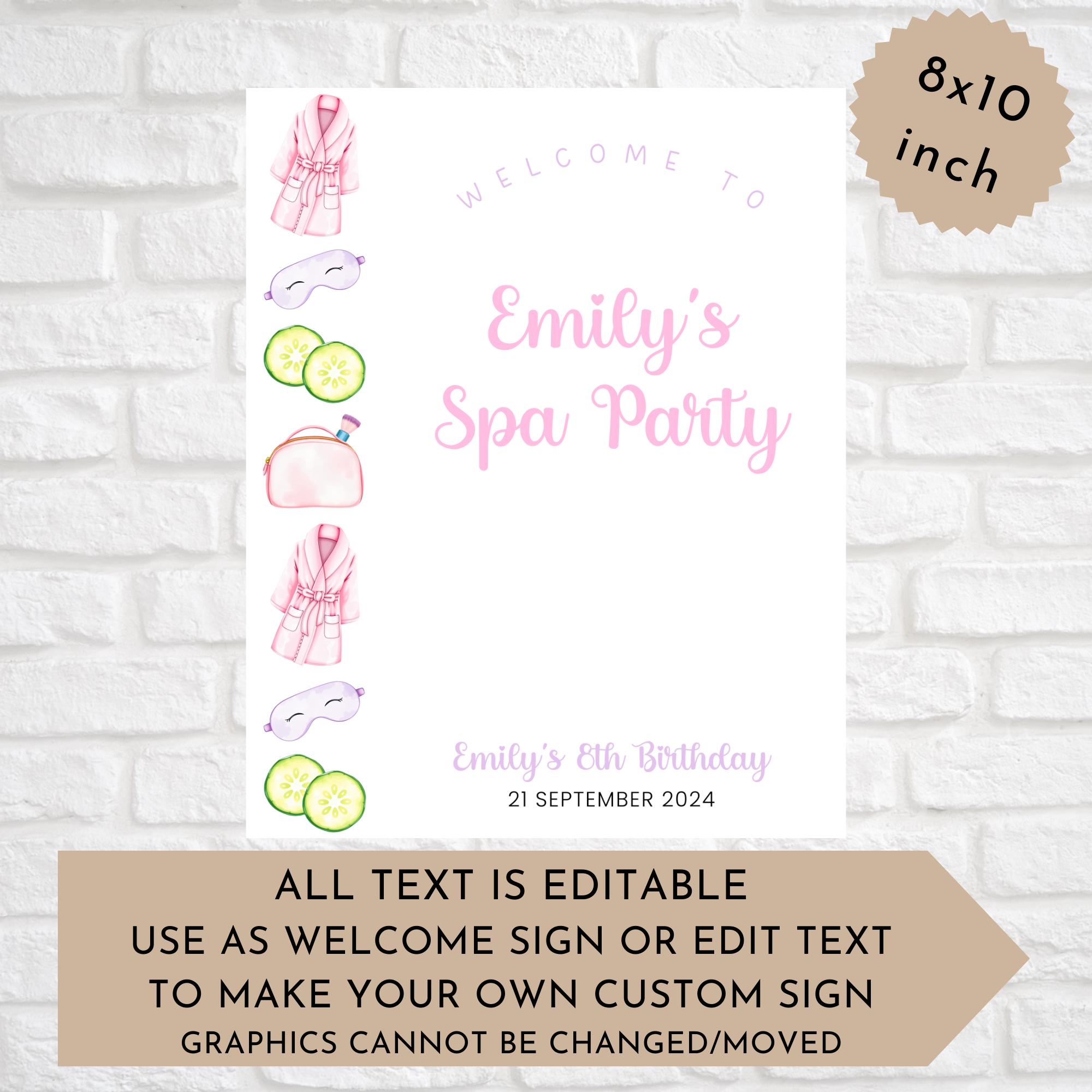 Spa Party Welcome Sign, Editable Spa Birthday Sign, Pink Spa Welcome ...