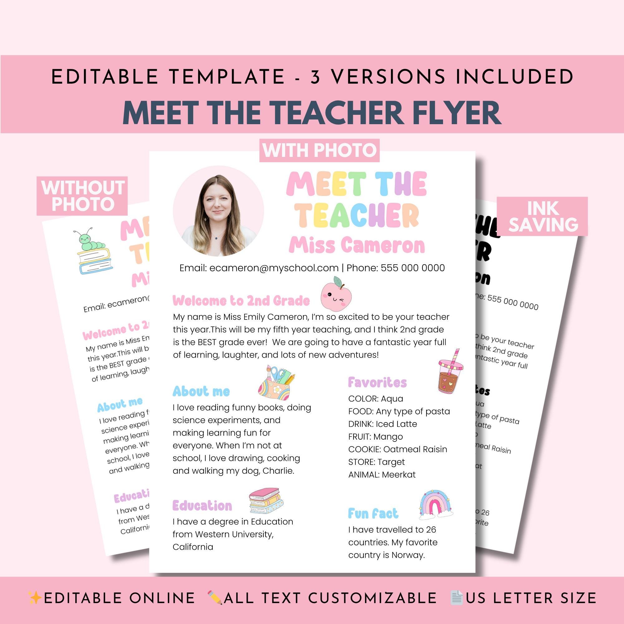 Editable Meet the Teacher Template Pastel, Back to School Teacher ...