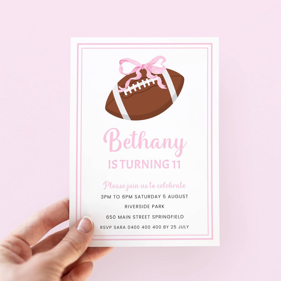 Football Birthday Invitation Girl, Editable Birthday Girl Invite Pink ...