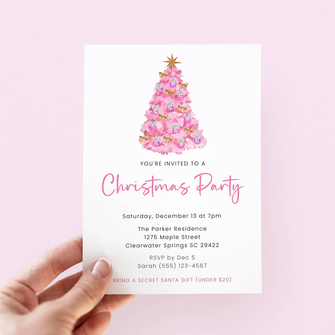 Pink Christmas Party Invite for Girls, Editable Pink Christmas ...