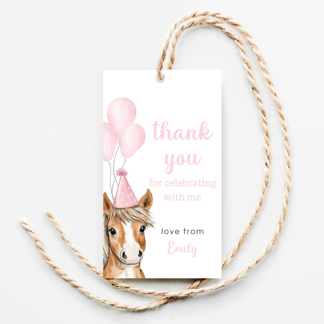 Horse Favor Tag Printable, Pink Pony Thank You Tags for Birthday Party ...