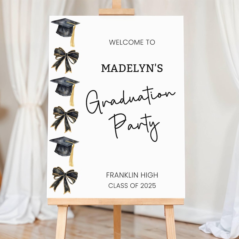 Black Bow Graduation Welcome Sign, Editable Graduation Party Welcome ...