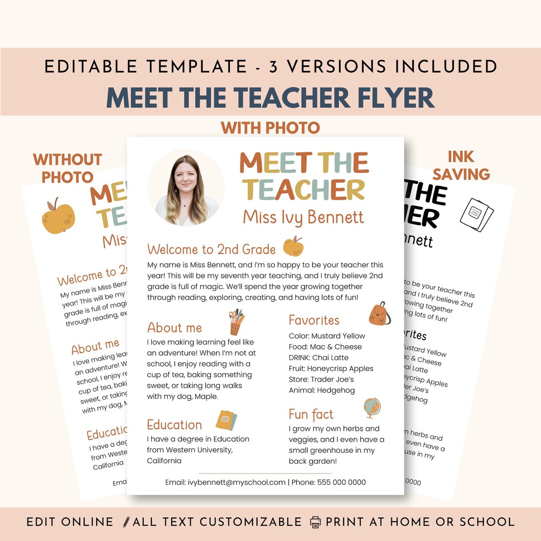 Editable Meet the Teacher Flyer Template, Fall Back to School Teacher ...