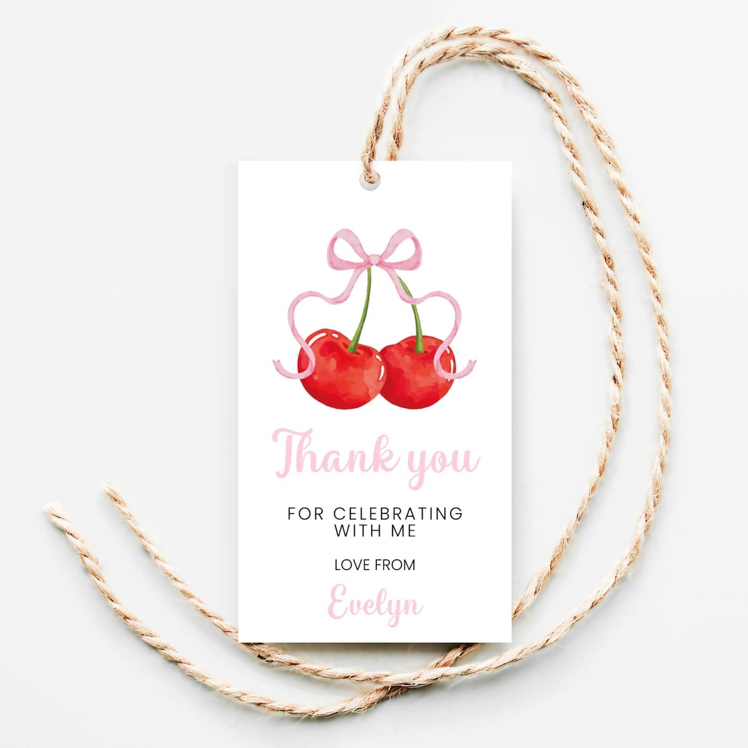 Cherry Thank You Tag, Editable Cherry Favor Tag Printable, Cherry Tag ...