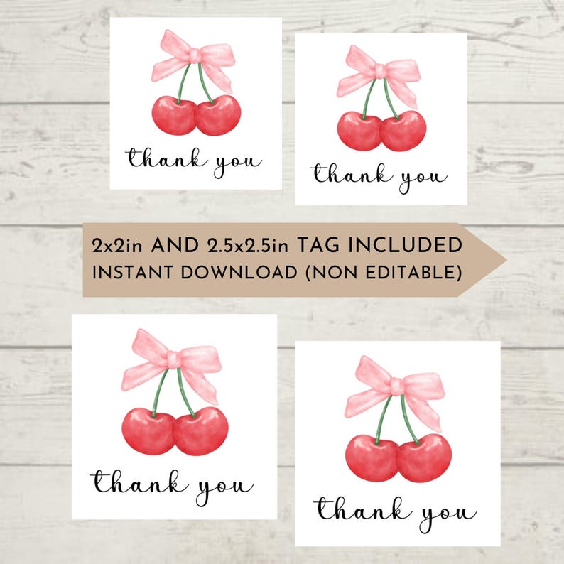 Cherry Gift Tag Instant Download Cherry Thank You Tag Printable, Girl ...