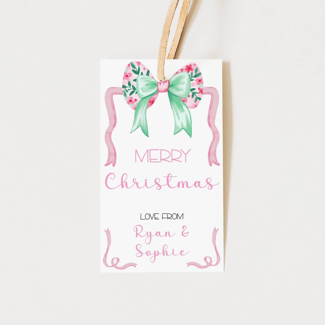 Preppy Christmas Gift Tag Template EDITABLE, Pink Gift Tag DIGITAL ...