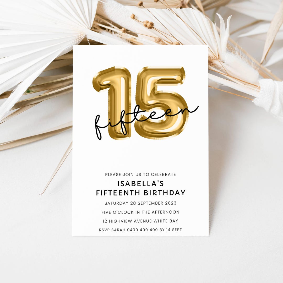 Editable 15th Birthday Invitation for 15 Birthday Party, Simple ...