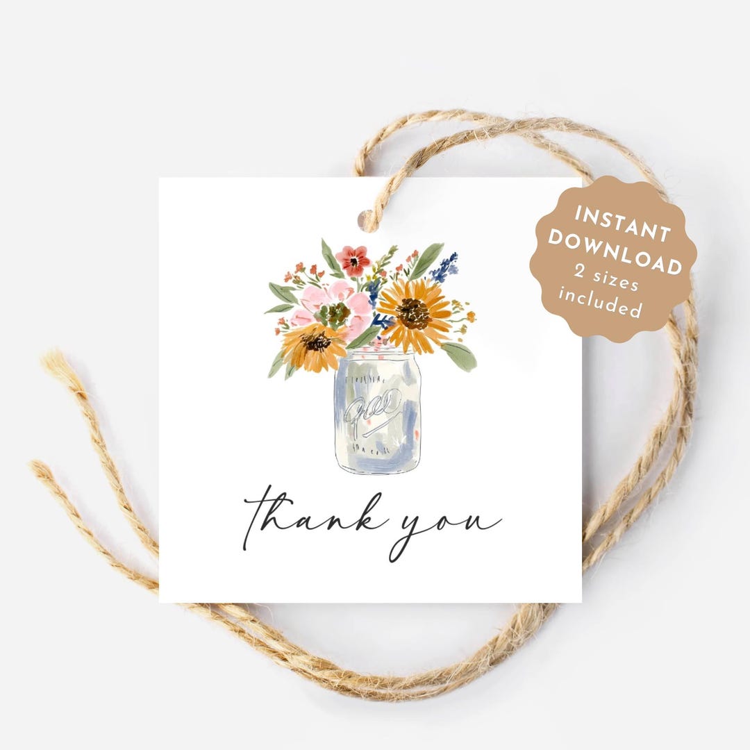 Floral Thank You Tag Printable, Instant Download Thank You Gift Tags ...