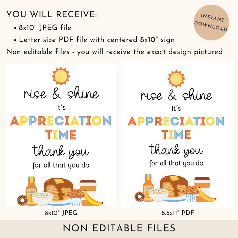 Breakfast Appreciation Sign Printable, Rise and Shine Thank You Sign ...