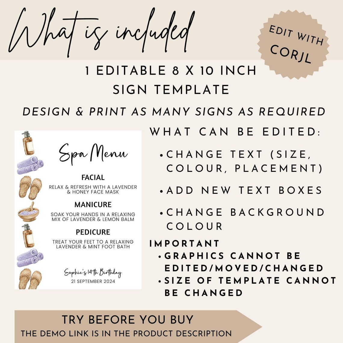 Spa Party Menu, Editable Spa Menu Sign for Girl, Digital Spa Menu ...