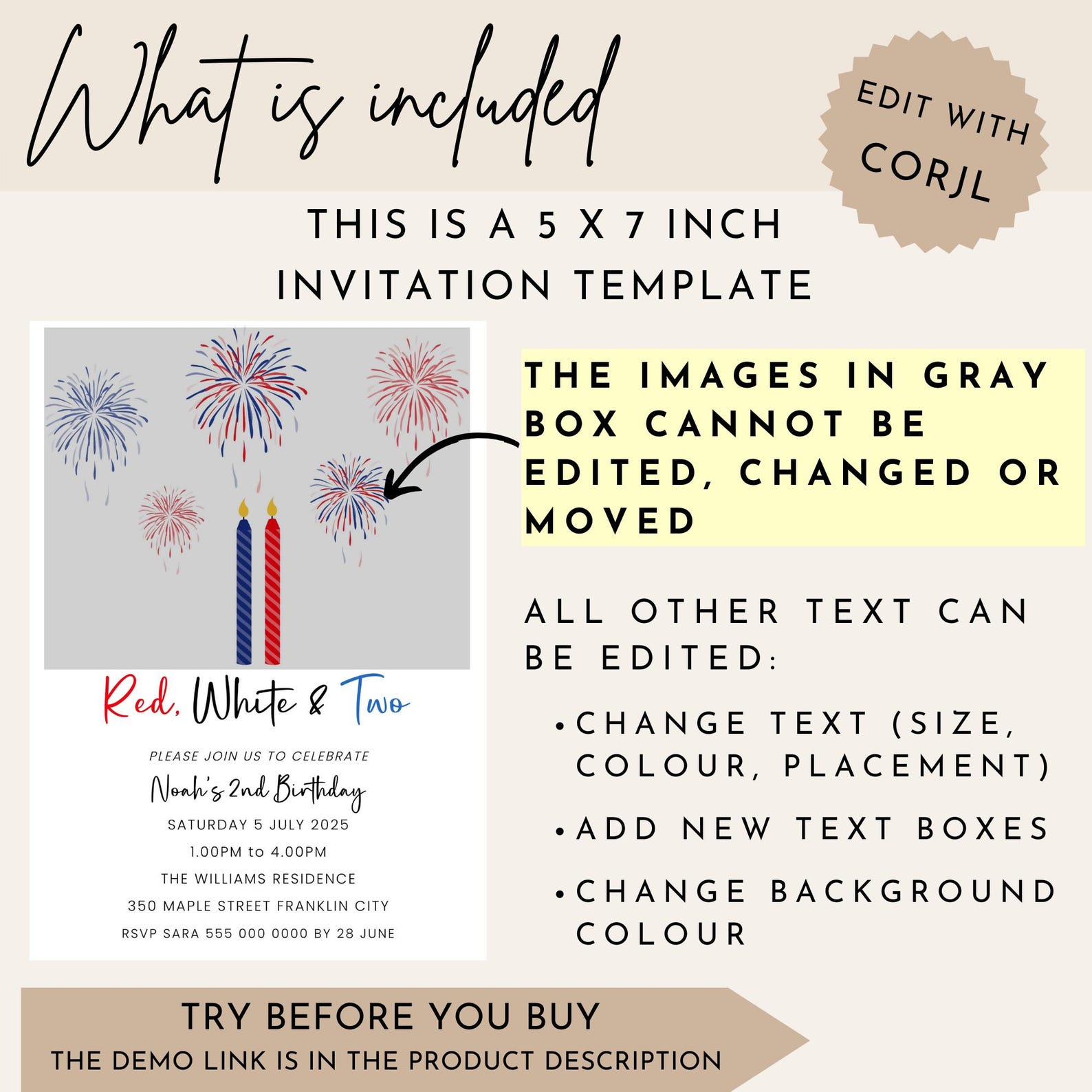 4th of July 2nd Birthday Invitation, Editable Red White & Two Invite ...