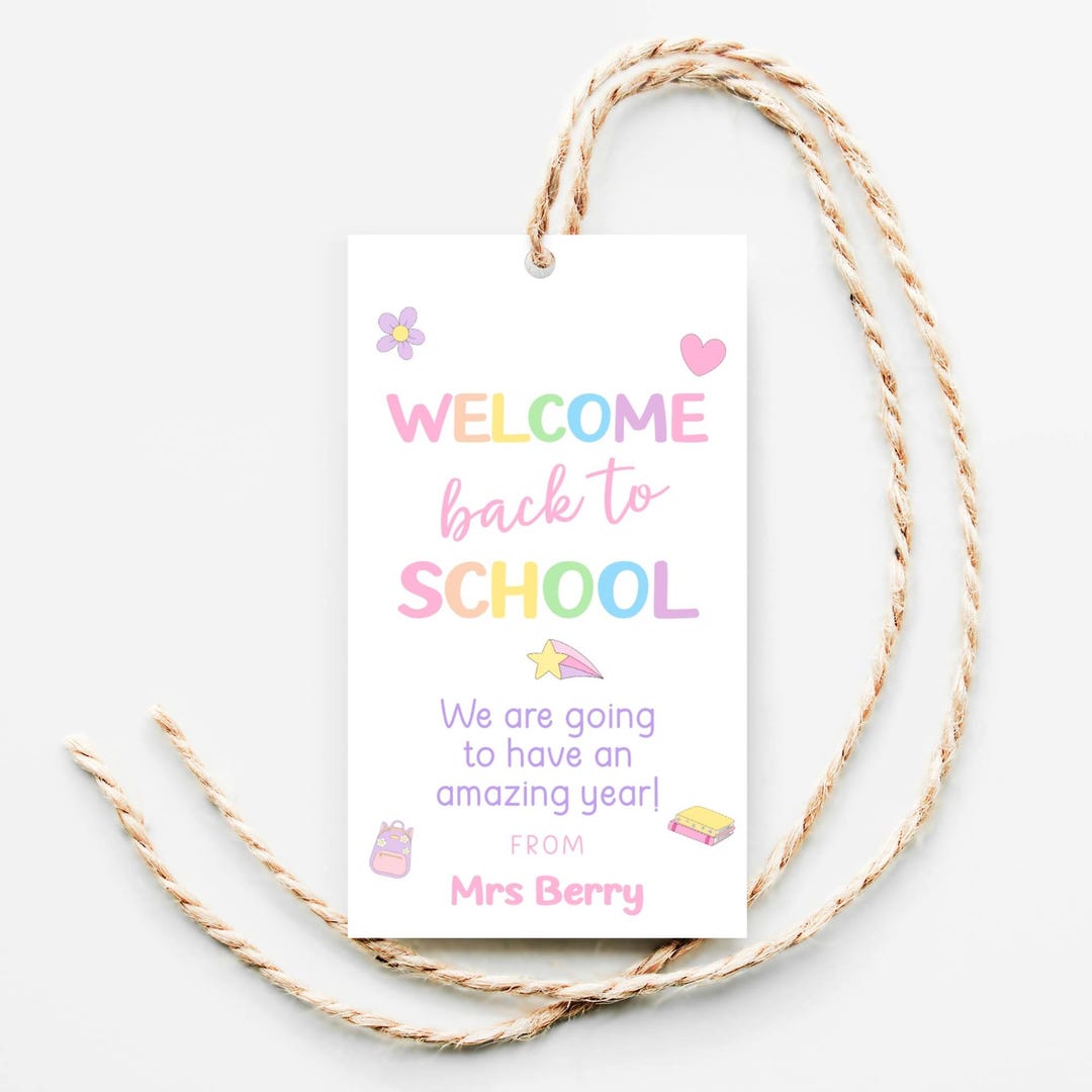 Welcome Back to School Tag Pastel, Editable Happy First Day of School ...