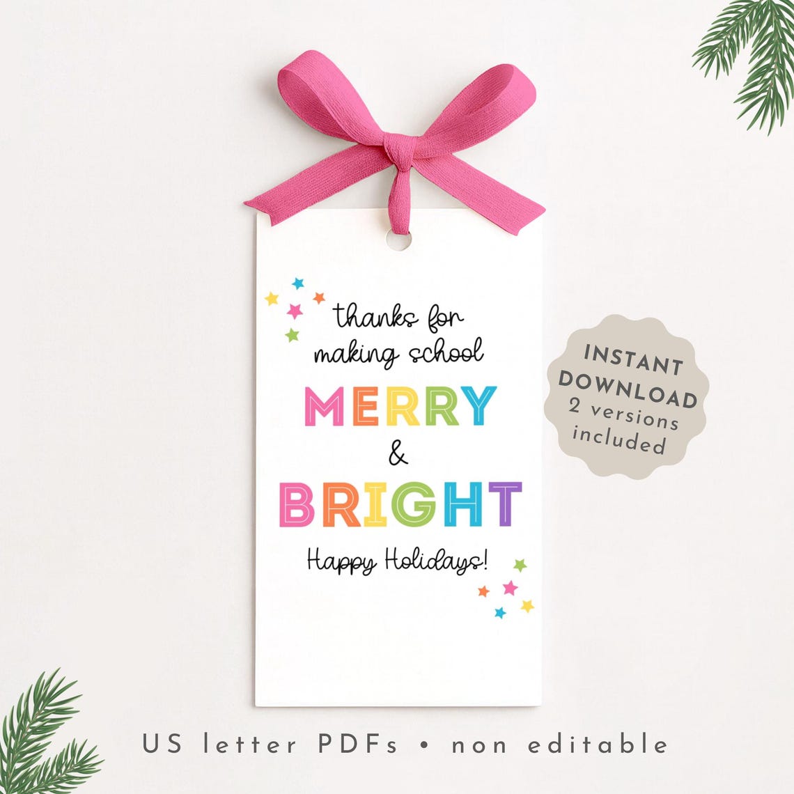 Christmas Teacher Gift Tag, Thanks for Making School Merry and Bright ...