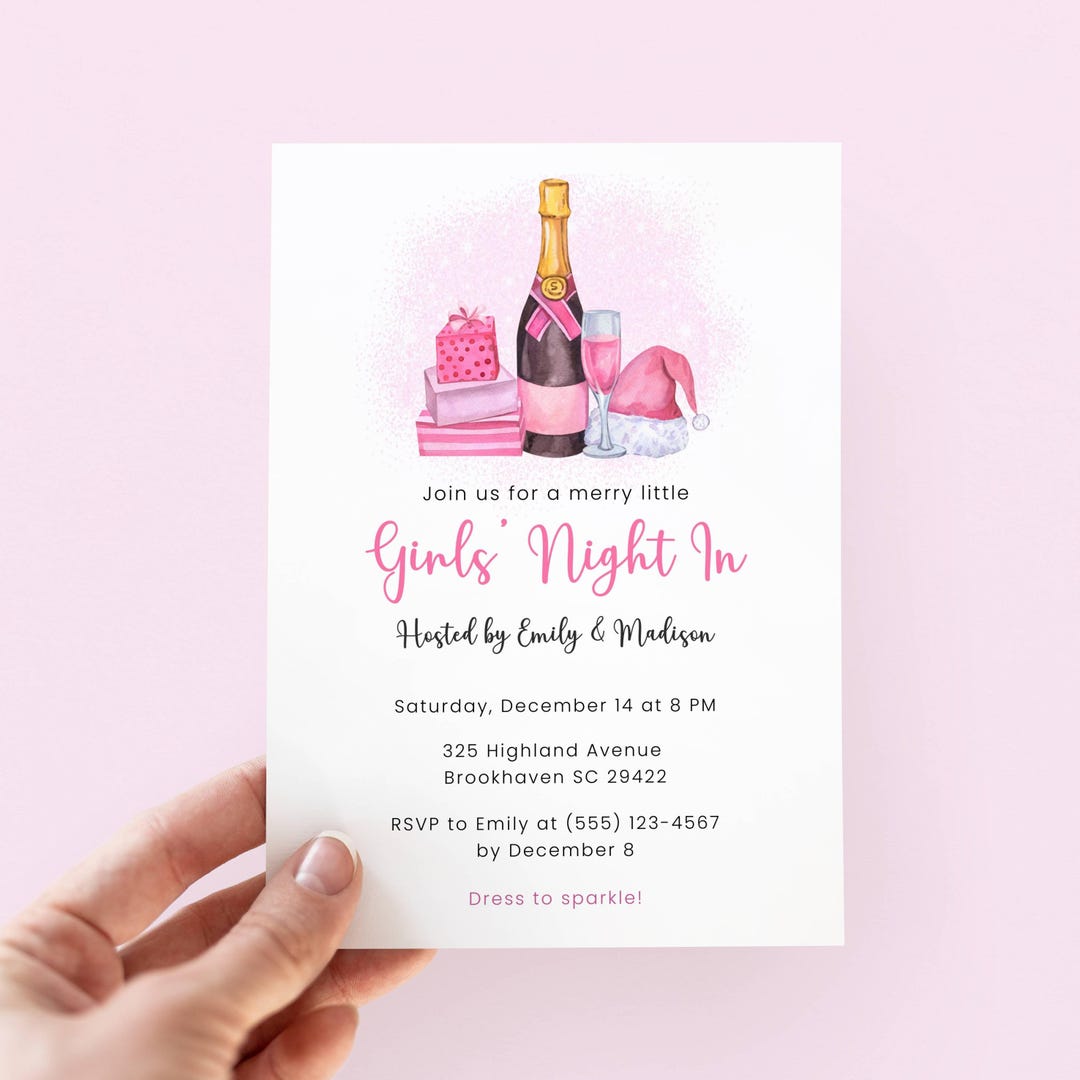 Christmas Girls Night in Invitation, Editable Pink Christmas Party ...