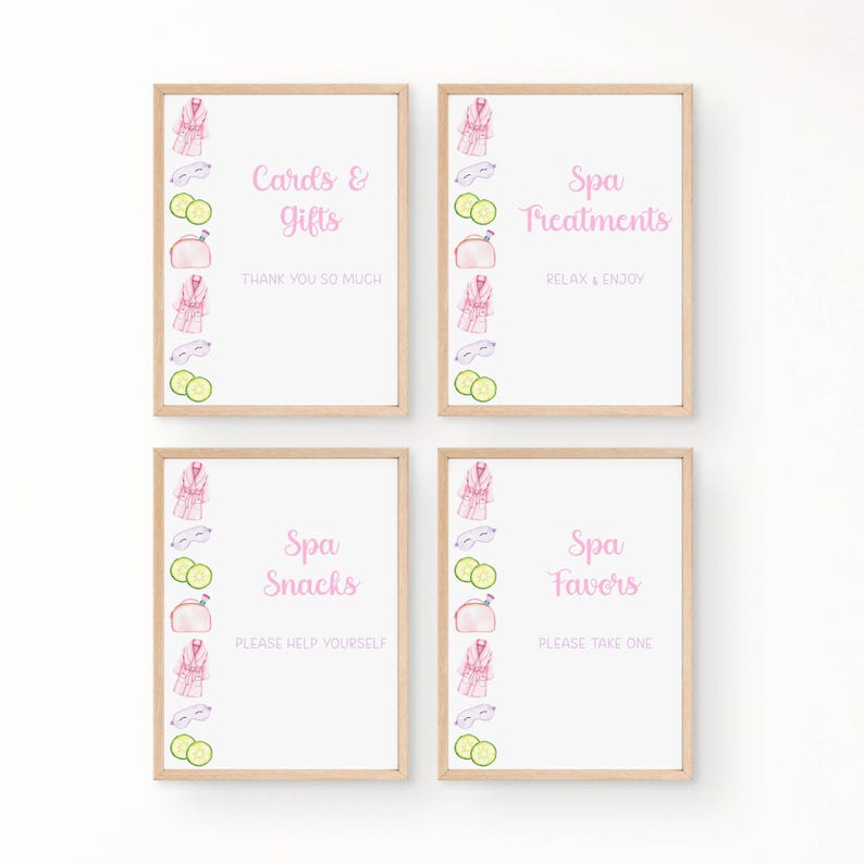 Spa Party Signs, Editable Spa Birthday Signs, Digital Pink Spa Party ...