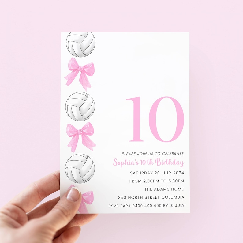 Volleyball 10th Birthday Invitation, Editable Birthday Invite Girl ...