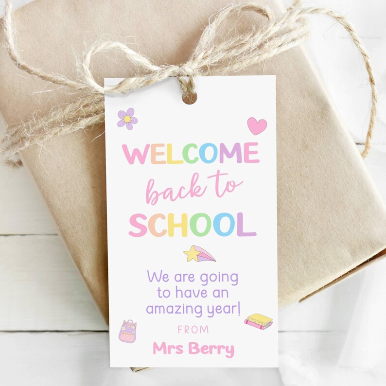 Welcome Back to School Tag Pastel, Editable Happy First Day of School ...