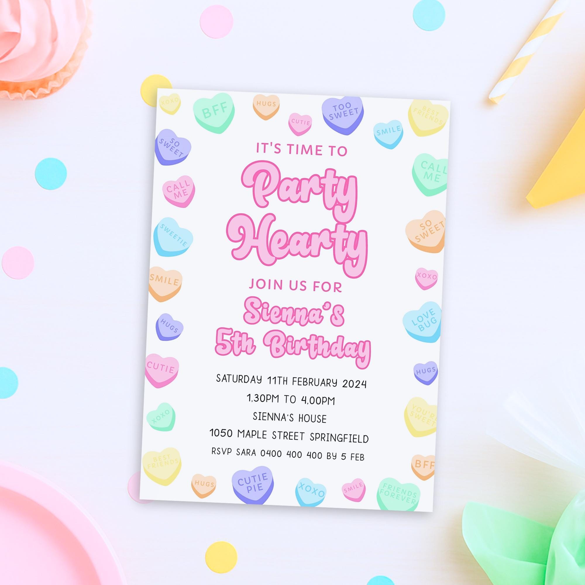 Party Hearty Invitation Girl, Cute Pastel Valentine Birthday Invitation ...