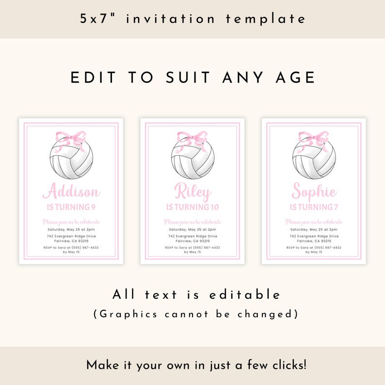 Volleyball Birthday Invitation Girls, Editable Volleyball Birthday ...