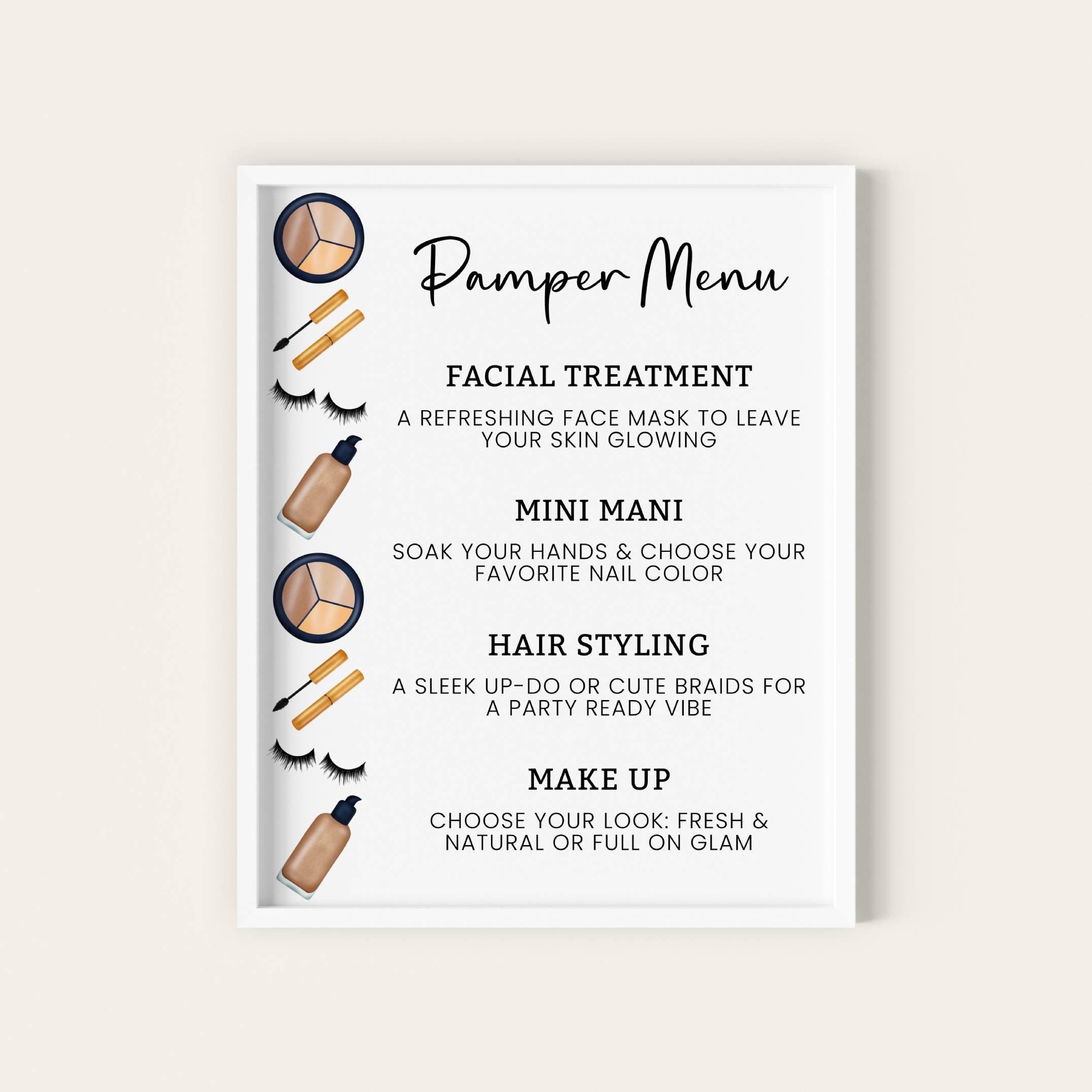 Spa Party Menu, Editable Pamper Party Sign, Spa Party Printable for ...