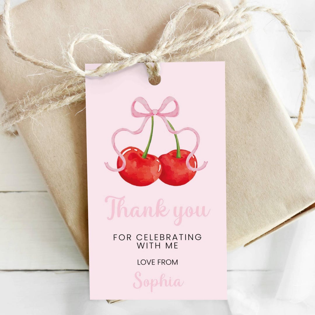 Cherry Thank You Tag, Editable Cherry Favor Tag, Cherry Gift Tag Pink ...