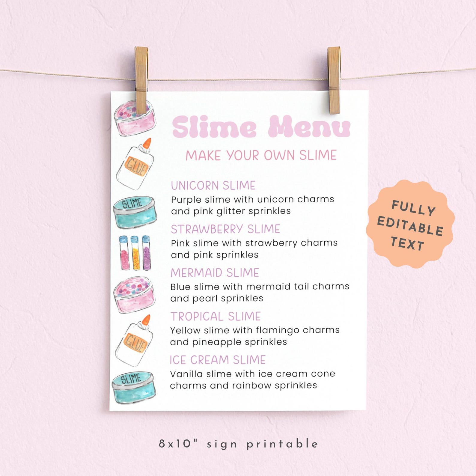 Slime Menu Sign, Editable Slime Sign for Girls, Slime Station Printable ...