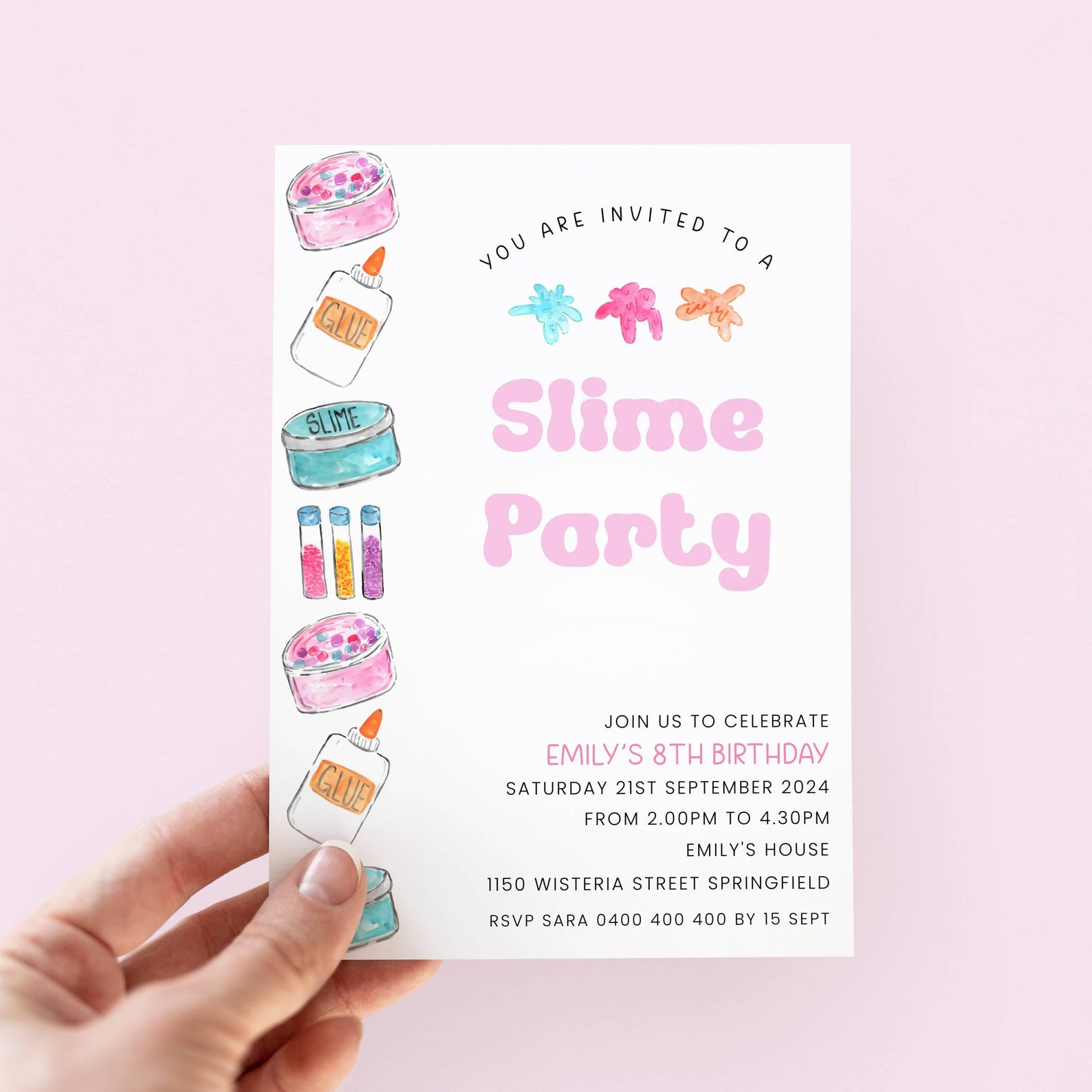 Slime Party Birthday Invitation, Editable Slime Birthday Invite Girl ...