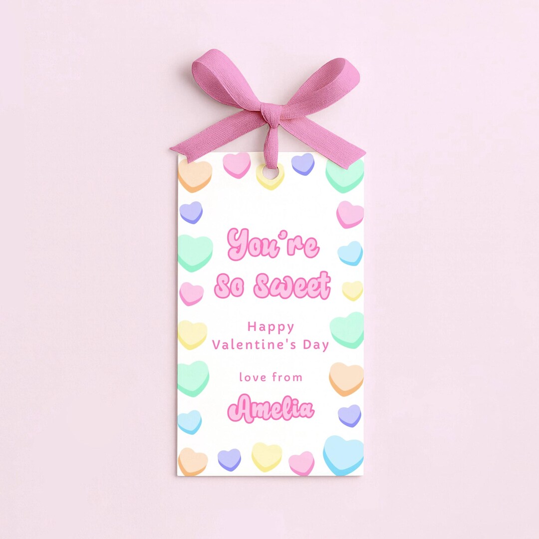 Valentine Tag Printable You're so Sweet , Pastel Hearts Valentine's Day ...