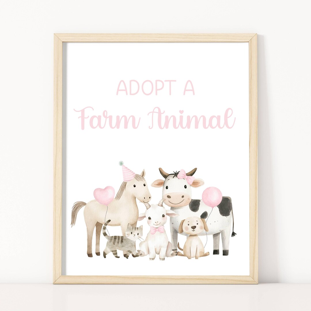 Adopt A Farm Animal Sign, Instant Download Pink Farm Sign for Girl ...