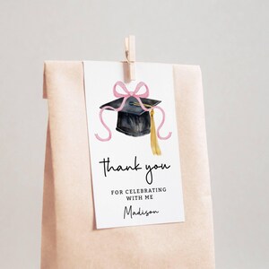Graduation Thank You Favor Tag Pink Bow, Editable Graduation Party Gift ...