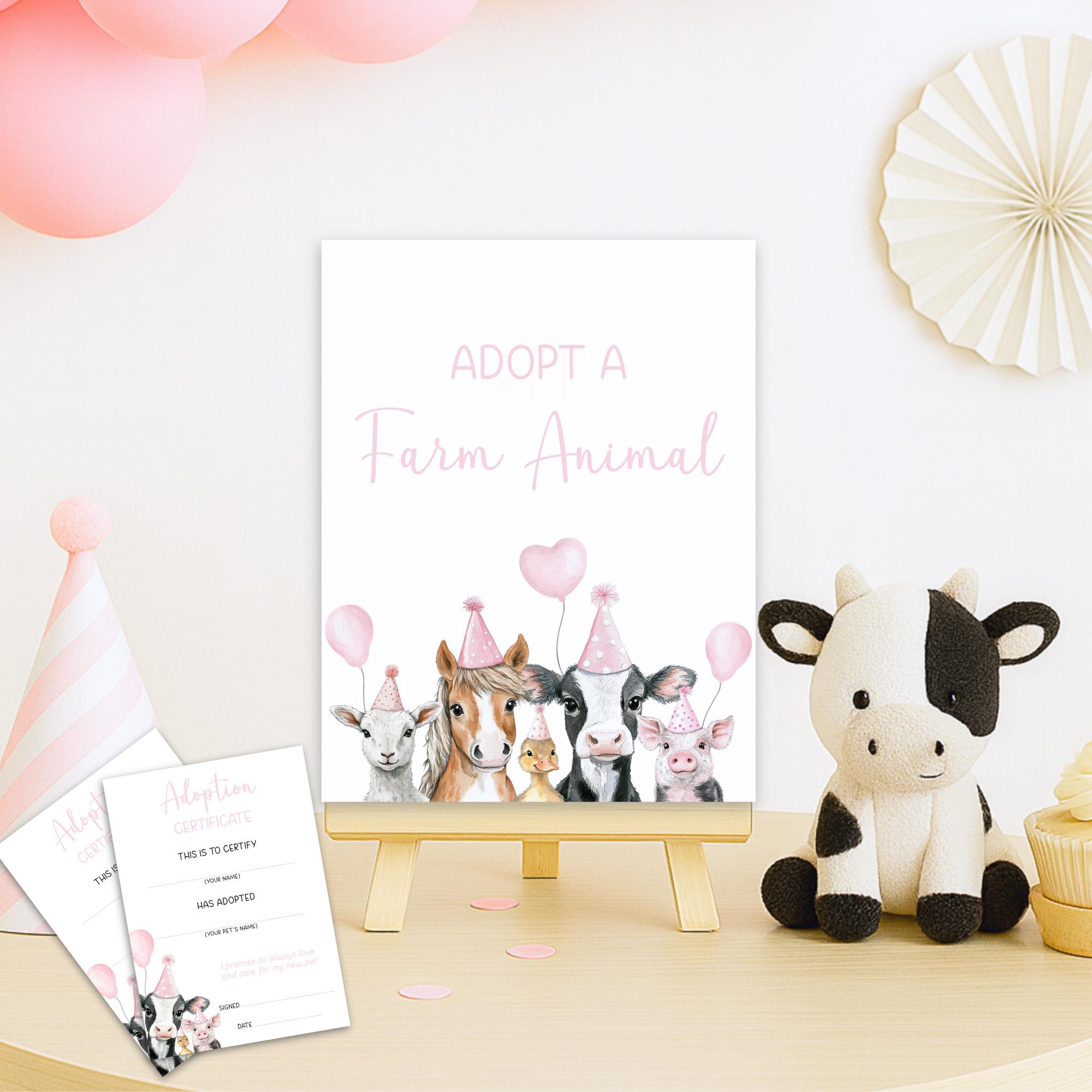 Adopt A Farm Animal Sign, Instant Download Farm Party Animal Adoption ...