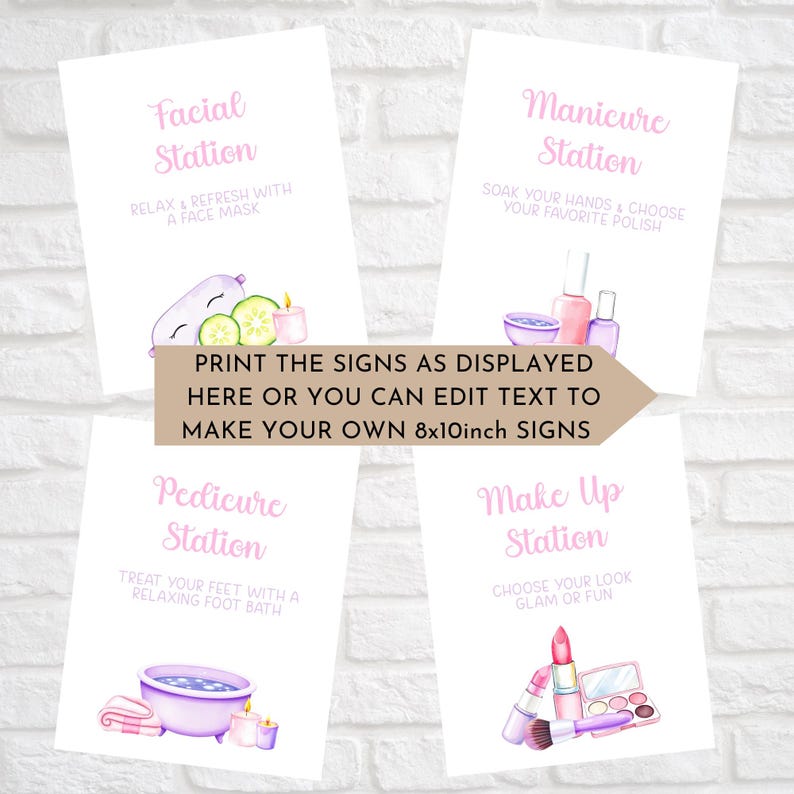 Spa Party Signs, Editable Spa Birthday Signs, Digital Spa Party ...