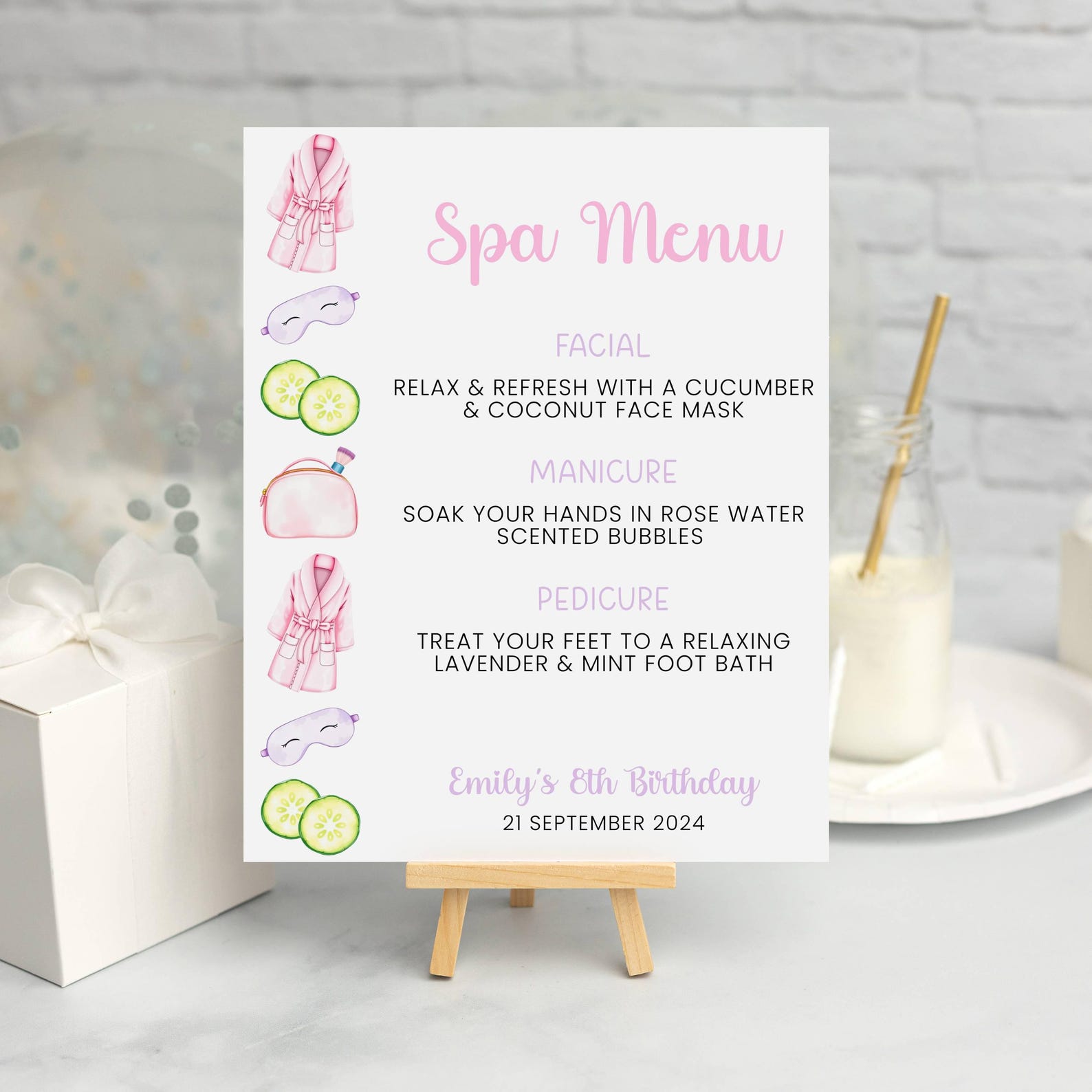 Spa Party Menu, Editable Spa Menu Sign for Girls, Pink Spa Menu, Spa ...